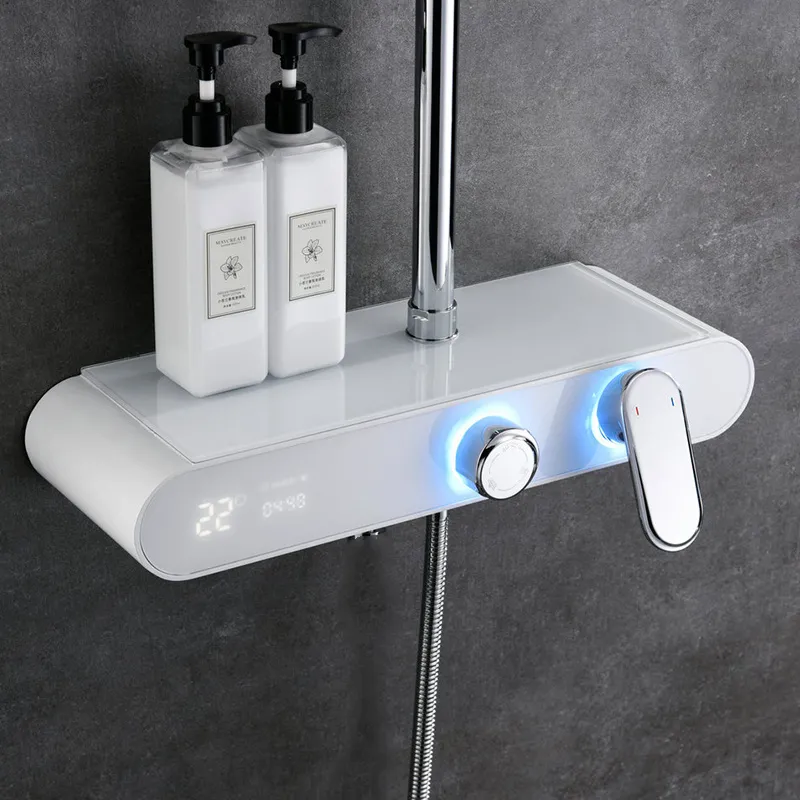 LCD surface-mounted shower mixer with a rain shower head F700W WHITE ...