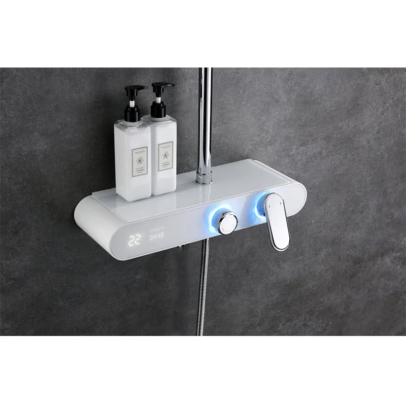 LCD surface-mounted shower mixer with a rain shower head F700W WHITE ...